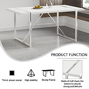 WEKEOT 55" White Dining Table Set for 4 Modern Kitchen Table and Chairs for 4 Rectangular Faux Marble Dining Room Table and PU Leather Chairs Kitchen Table Set(1White Table+4White Chairs)