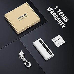 Aibocn Power Bank 10,000mAh Phone Portable Charger with Flashlight (White+Black)