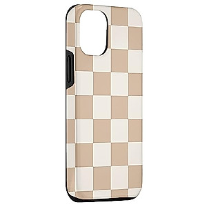iPhone 14 Pro Light Beige Brown Checkered Aesthetic Big Tan Checkerboard Case