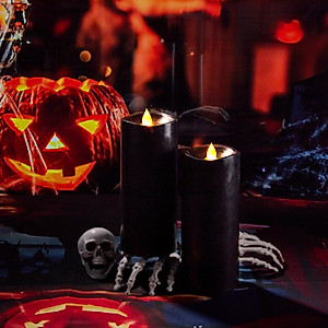 Enpornk 7” x 3” Flameless Candles, Flickering Moving Flame LED Candles, Battery Operated Candles with Remote and Timers, Black, Set of 2