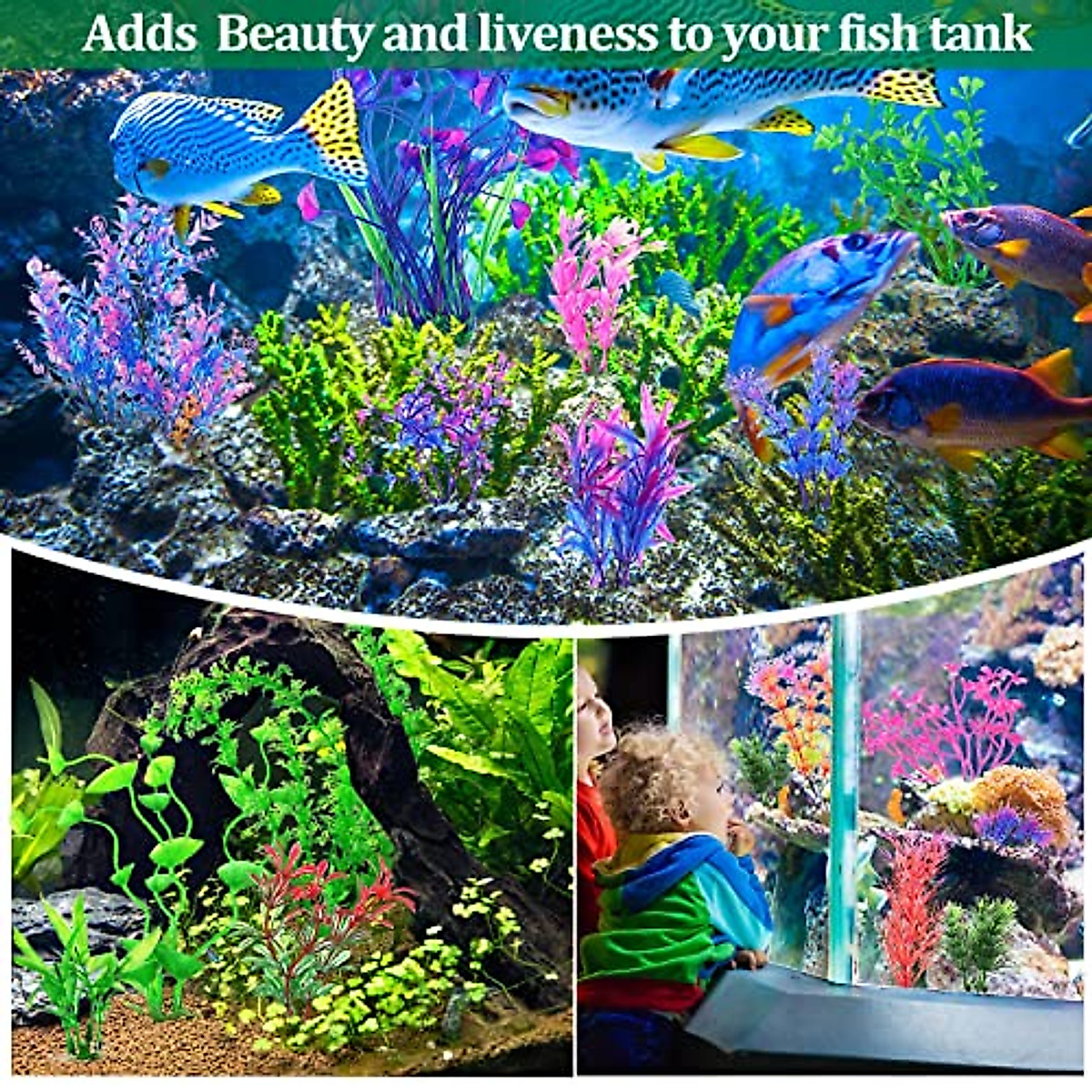 58 Pcs Artificial Aquarium Plant Plastic Fish Tank Decorations Fish Tank Accessories Aquatic Turtle Tank Accessories for Household and Office Aquarium Simulation, Small to Large