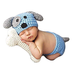 Coberllus Baby Newborn Photography Props Cute Dog Handmade Crochet Knitted Unisex Baby Cap Outfit (Style one), 0-3 Month
