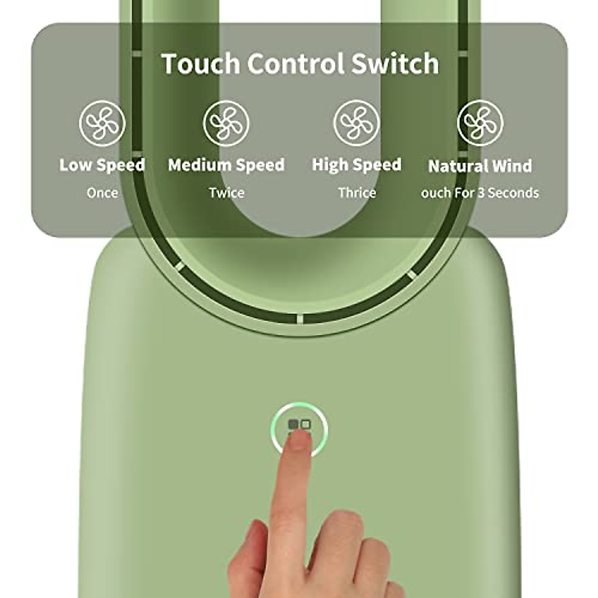 Misby Desk Fan, Portable Bladeless Fan 11.8 inch Personal Cooling Fan with 4 Speeds, Leafless 5 Colors LED Lights Touch Control Small Quiet Table Fans For Home, Bedroom, Office(Green)