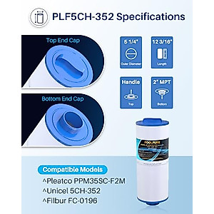 POOLPURE 5CH-352 Spa Filter Replaces PPM35SC-F2M, Marquis Spa 20042, 20092, 70-0240, 370-0242, 370-0243, Filbur FC-0196, 2" Male Thread/MPT Hot Tub Filter, 2 Pack