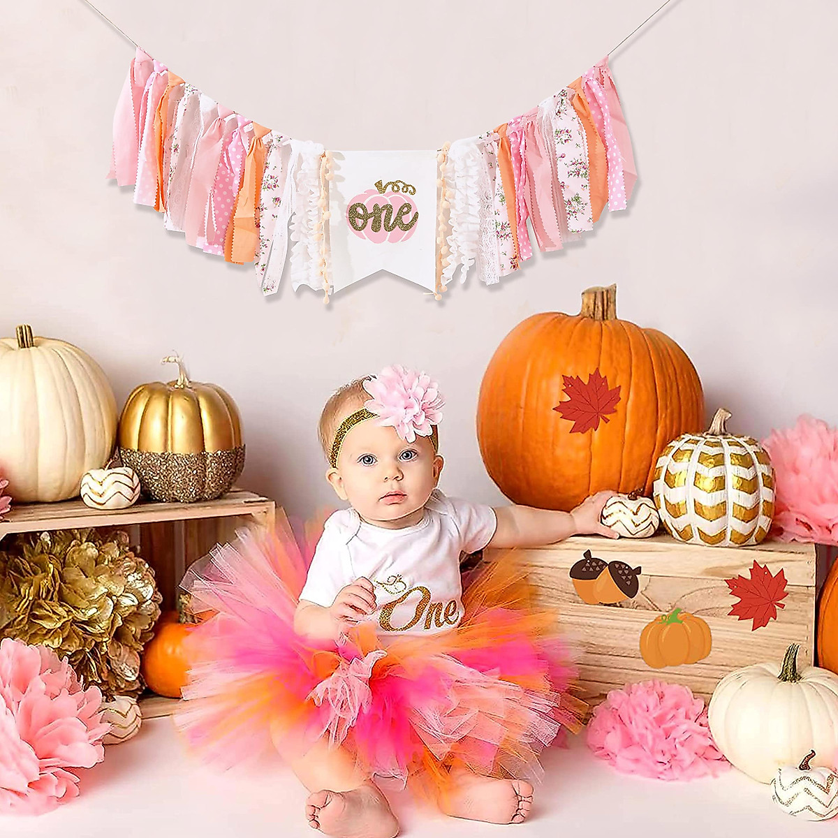 Pumpkin High Chair Banner for 1st Birthday - Our Little Pumpkin Banner, Halloween Birthday Banner, Baby Girl First Birthday Decorations, Fall Party Photo Prop