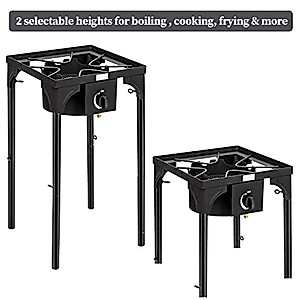 ROVSUN 100,000 BTU Portable Propane Burner, Single Gas Stove Cooker with Adjustable Height & 20psi Regulator for Outdoor Camp Cooking Home Brewing Turkey Frying Maple Syrup Boil