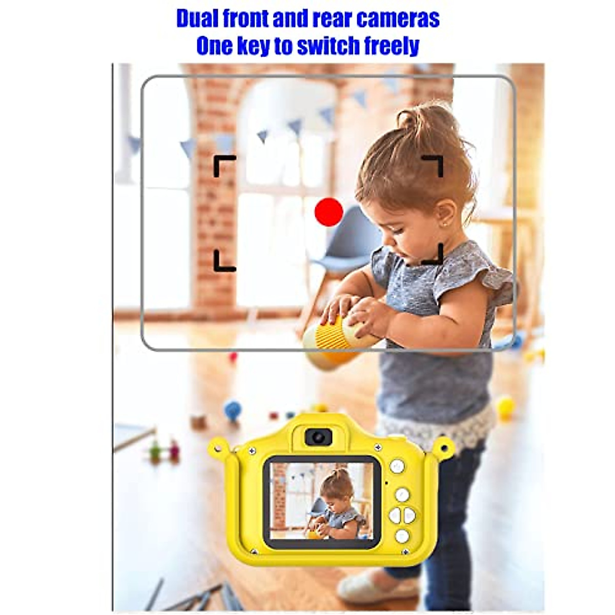 Kids Camera, Cartoon View, Kids Camera, Dual Front and Rear Camera, 2 HD Screen, Multiple MP3 Filters for Children 3-10 Years Old (Without 32G Memory Card with Card Reader)