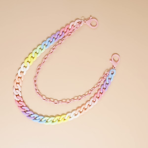 YERTTER Punk Rainbow Layered Pants Jeans Chain Colorful Acrylic Pants Chain Goth Layered for Men Link Wallet Chain Trousers Chain Waist Body Chain Set for Women Man (Pink)