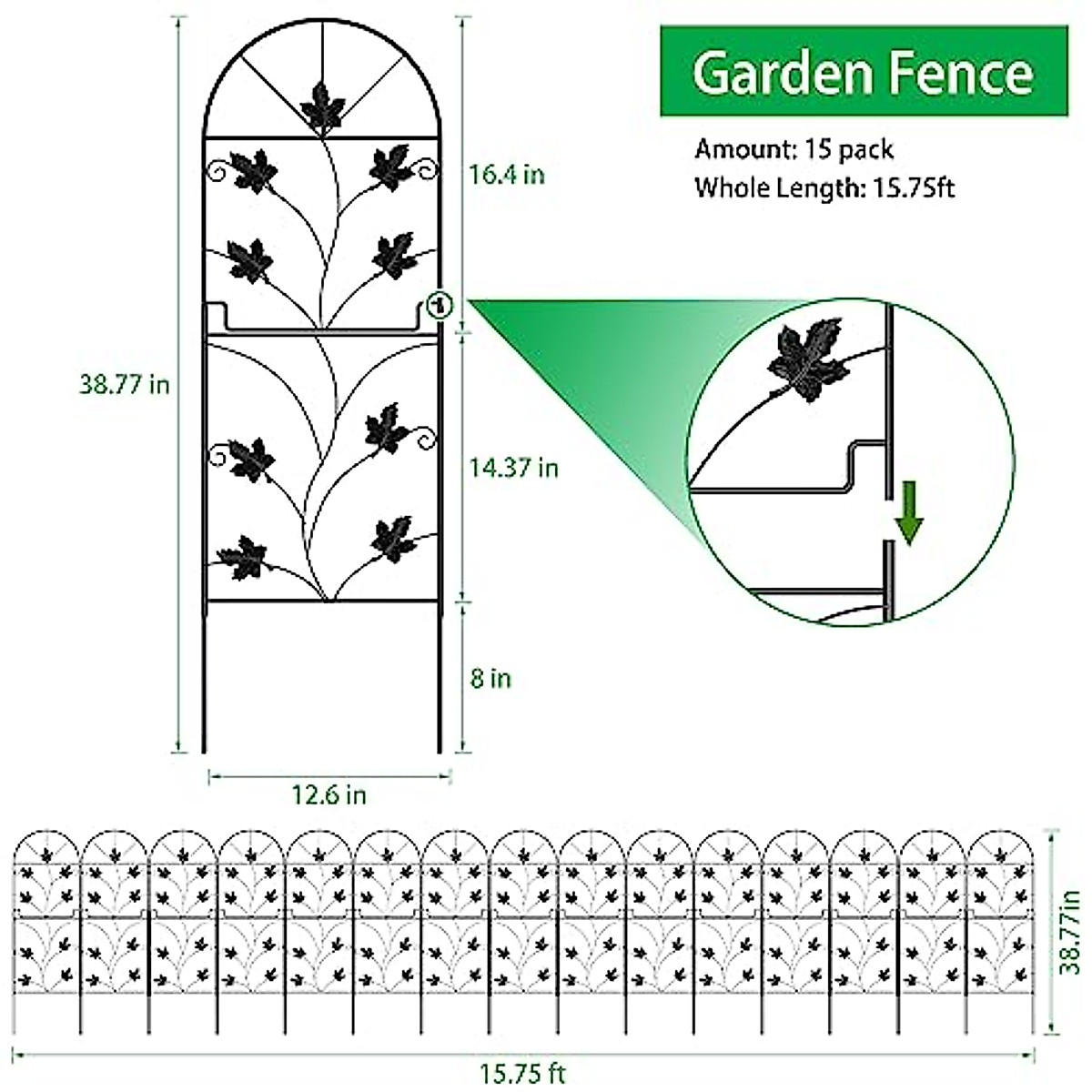 Sunexinlo 3Ft Tall Garden Fence, 15-Pack High Garden Fencing Decorative No dig Animal Barrier Metal Border Fence Panel for Yard, 15 Feet