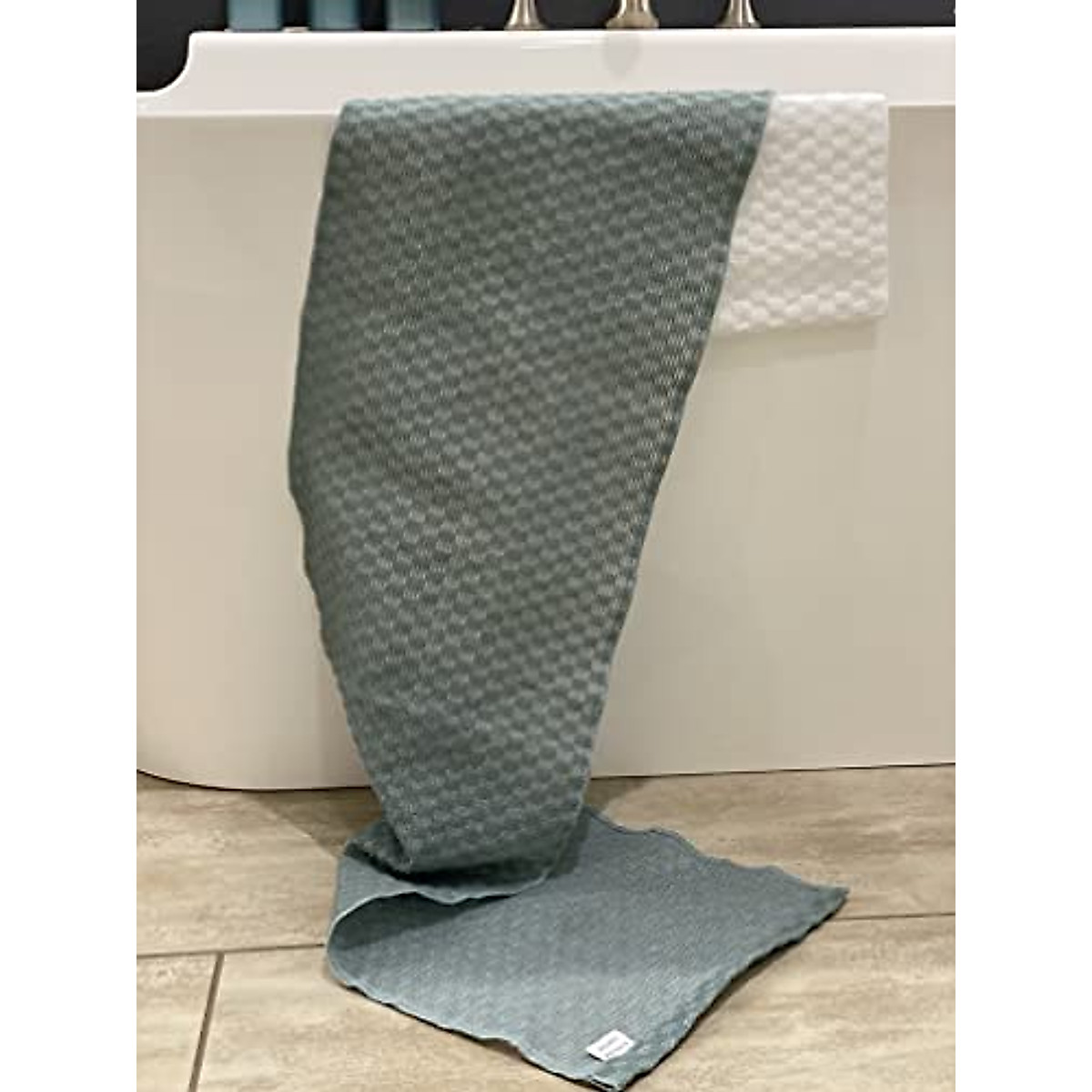 Buddha Bath Extra Long Exfoliating Shower Towel Washcloth (Medium EXFOLIATE) - Silver Blue & White - (2 Pack)