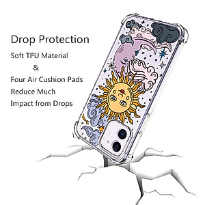 HEYORUN Sun Moon Design Clear Case Compatible for iPhone 12 Pro and iPhone 12, Star Cloud Girls and Women Back Case Cover, Cute Cartoons Transparent Soft TPU Bumper Shockproof Protective Phone Case