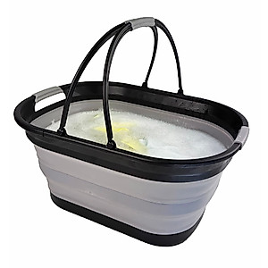 SAMMART 38L (10 Gallons) Collapsible Plastic Laundry Basket - Foldable Storage Container/Organizer - Portable Washing Tub - Space Saving Laundry Hamper (Black/Alloy Grey)