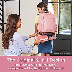 Bentgo® Kids 2-in-1 Backpack & Insulated Lunch Bag - Glitter Designed 16” Backpack for School & Travel - Durable, Water Resistant, Padded, & Large Compartments (Glitter Edition - Petal Pink)