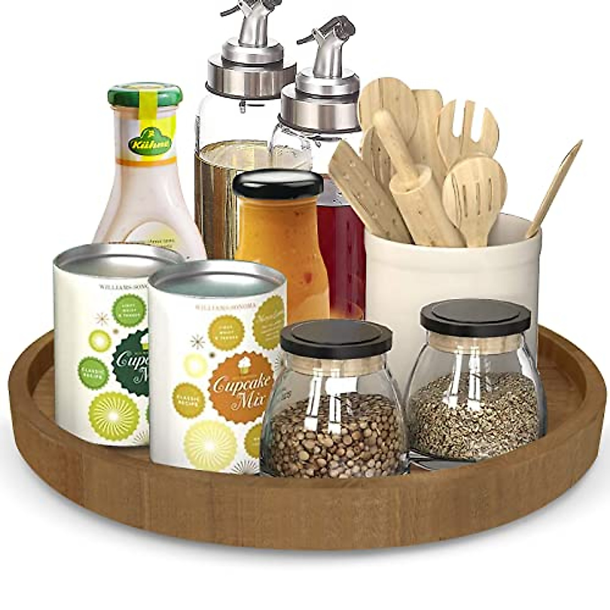 Lazy Susan Turntable Cabinet Organizer, Wood Kitchen Turntable Storage Organizer for Kitchen Cabinets, Pantry, Refrigerator, Counter top, Spinning Counter Storage Organization