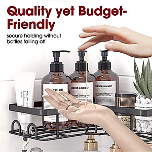 Sakugi Corner Shower Caddy - 2 Pack, Adhesive Shower Organizers, Rustproof Stainless Steel Shower Shelves with 8 Hooks, No Drilling Bathroom Organizers and Storage Racks, Space-Saving, Black,Medium