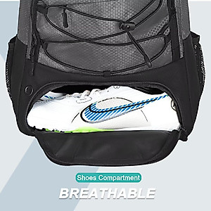 DAFISKY Youth Soccer Backpack - Soccer Bag with Shoes and Ball Compartment Sports Bag for Basketball Volleyball Football, Gray