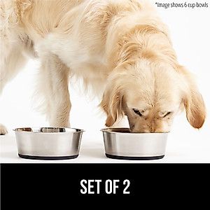 GORILLA GRIP Set of 2 Dog Bowls, Holds 8 Cups (64 fl oz), Heavy Duty Metal Food and Water Bowl for Feeding Dogs and Cats, Dishwasher Safe, Rust Resistant Stainless Steel, BPA Free Rubber Base, Black