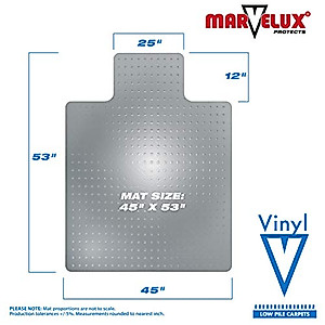 Marvelux Vinyl (PVC) Office Chair Mat for Very Low Pile Carpeted Floors 45" x 53" | Transparent Carpet Protector with Lip | Multiple Sizes