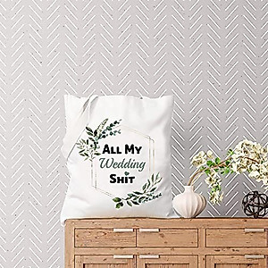 TSOTMO Bride To Be Gift All My Wedding Shit Floral Bride Wedding Day Emergency Kit Tote Bag (Wedding shit tote)