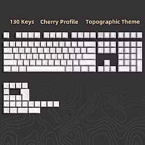 dagaladoo White Topographic keycaps Double Shot PBT keycaps Shine Through Keyboard Keys Side Printed Key caps Cherry Profile Custom keycap Set for100%, 75%, 65%, 60% US Layout Mechanical Keyboard