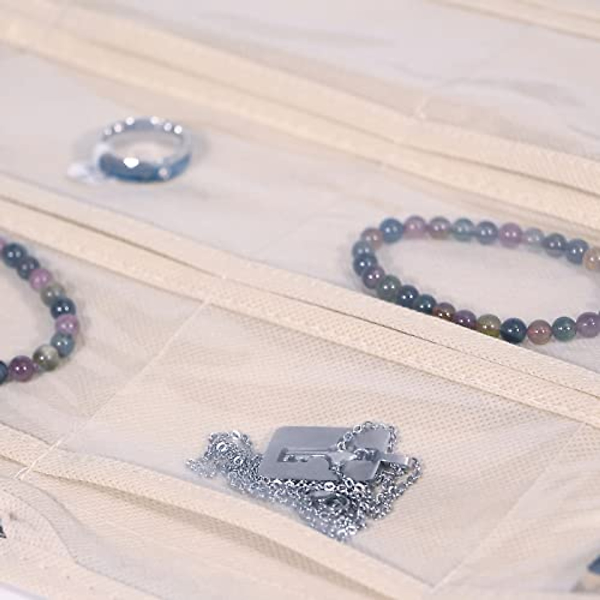 2 Pack Hanging Jewelry Organizer with 80 Pockets Jewelry Storage for Earrings Necklace Bracelet Ring Accessory, Beige