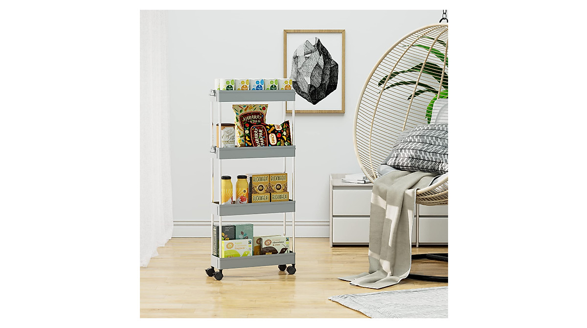 OTK Slim 4-Tier Mobile Storage Cart for Narrow Spaces