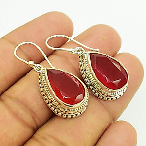 Natural Orange Carnelian Gemstone 925 Sterling Silver Bezel Setting Elegant & Eye Catching Dangle Earrings