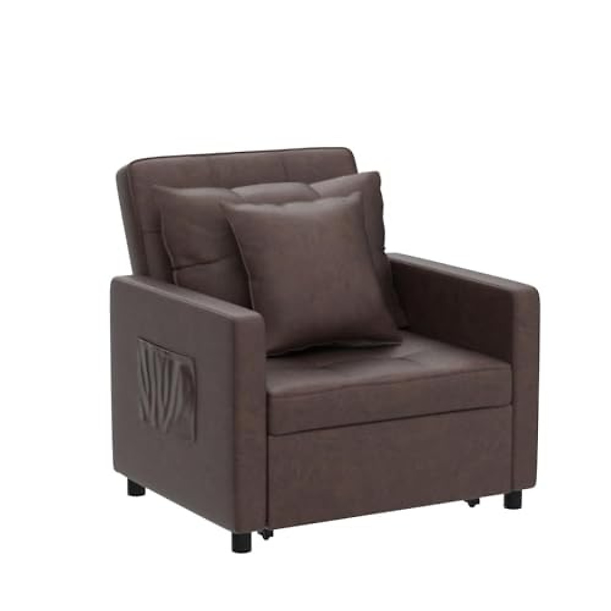 XSPRACER [Updated Convertible Chair Bed, Sleeper Sofa 3 in 1, Stepless Adjustable Backrest,Armchair, Sofa, Bed, PU Imitation, Brown, Single One