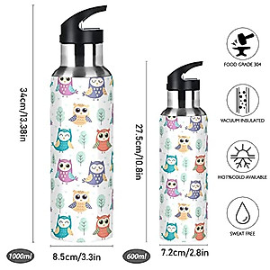 xigua 32oz Double leak Proof layer Insulated Keep Warm,Cute Happy Owls Stainless Steel Water Bottle with Straw for Sports and Travel#3
