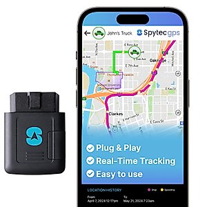 Spytec Anti-Theft Plug-in Car GPS Tracker, Real-Time 5 Second Updates, Ignition On/Off Alerts, Vehicle Movements, Personal & Work Car Monitoring | Unlimited US & Worldwide Tracking App - Low Cost Plan