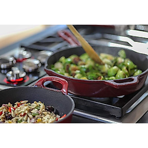 Hell's Kitchen Pre-seasoned Cast Iron Skillet – Oven Safe - Pour Spouts and Helper Handle, 10.5", Red