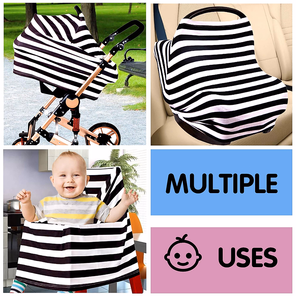 Baby Car Seat Cover - Multi Use Nursing Cover Pattern - Ideal Grocery Cart Cover and Highchair - Nursing Breastfeeding - Resistant - Perfect Baby Gift