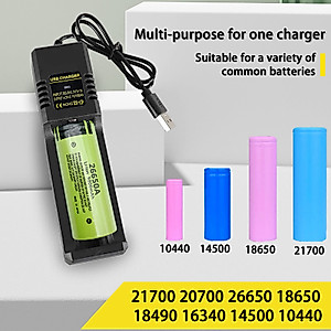 26650 Rechargeable Battery Charger USB Single Slot Charger for 3.7v Lithium Battery 21700 26650 10440 14500 18500 16340 18650 3.7V