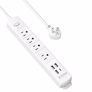 TROND Surge Protector Power Strip with USB, Ultra Thin Flat Plug 3ft Extension Cord 1625W, 3 USB A & 1 Type C, 4 AC Outlets 1440J Surge Protection Wall Mount for Home Office Dorm Room, White