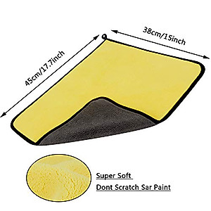 VIVOTE Microfiber Car Cleaning Towels Ultra Thick Plush car Drying Towel Buffing Cloths Super Absorbent Drying Auto Detailing Towel 15'' x 18'' 2pack Yellow+Gray