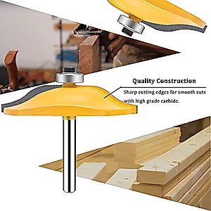 TAIWAIN 1/4 Inch Shank Groove Tongue Cutter Router bit, Raised Panel Cabinet Door with Back-Cutter Panel Round Over Tool, Door Wood CNC Milling Tool for Woodworking(F-14HX)