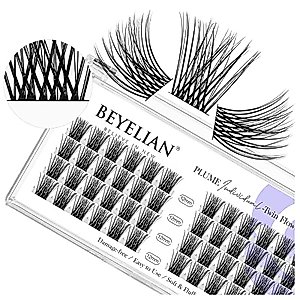 DIY Eyelash Extension,Cluster Lashes Individual False Eyelashes Extension Natural Look Reusable Glue Bonded Black Super Thin Band 48 Lash Clusters by BEYELIAN (Style3 0.07 12mm Black Band)