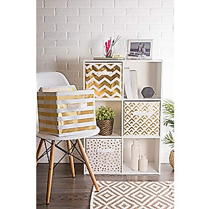 DII Non Woven Polyester, Metallic Stripes Storage Bin, Gold, Small (4)