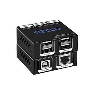 USB Extender 165ft 50m 4-Port USB2.0 HUB by Cat5e Cat6 -Two Webcam Work Sync,Plug & Play for Camera Storage Hard Drive PC Windows,MacOS,Android,1.5m USB Cable, 5V Power USB Over Ethernet EX60USB