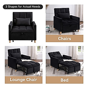 Otnqu Sleeper Chair Bed,Convertible Single Sofa Chair Bed with Pillow,Pull Out Sleeper Bed with Adjustable Backrest,Multi-Functiona Lounge Chair for Living Room(Black)