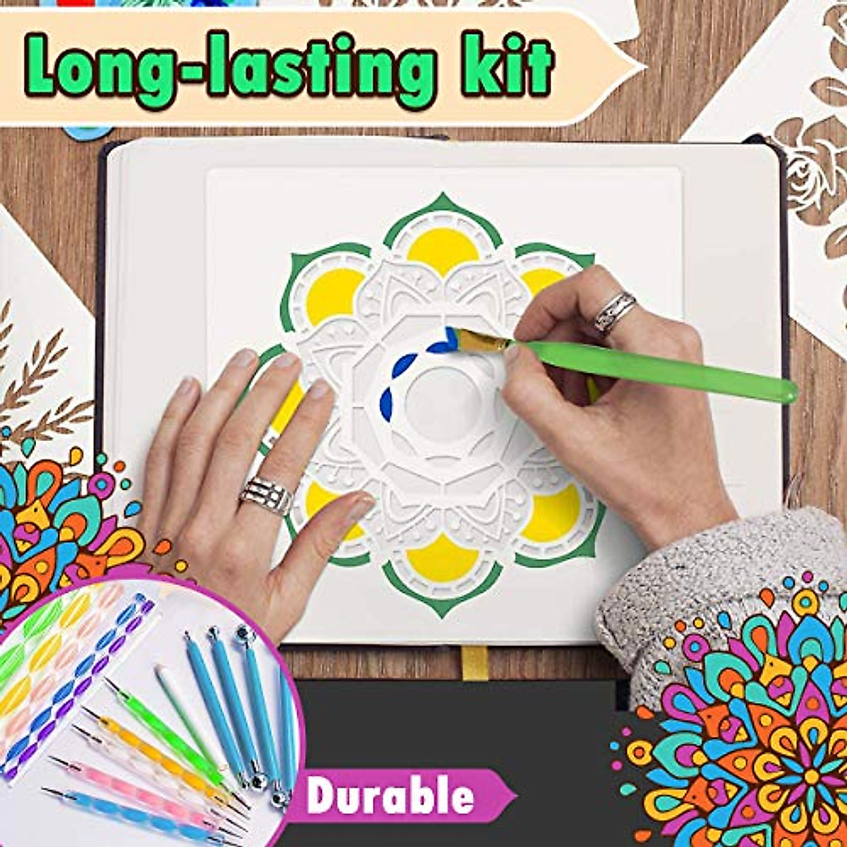 Insnug Mandala Dotting Tools Painting Kit - Rock Dot Paint Stencils Tool Set Art Craft Supplies Kits with Tray Brush Zipper Waterproof Bag Pen for Nail Stone Mandala Arts Drawing Home Decor Activity
