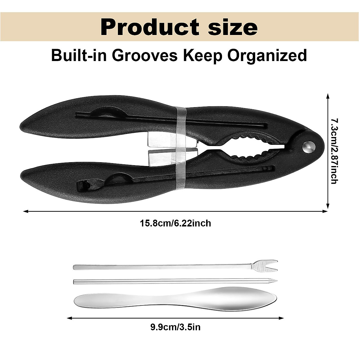 4pcs Crab Crackers and Tools, Multifunctional 3-in-1 Crab Leg Crackers Lobster Crackers Seafood Crackers and Tools with Fork/Spoon/Pick for Crab Leg Nuts Walnut Seashells (Black)