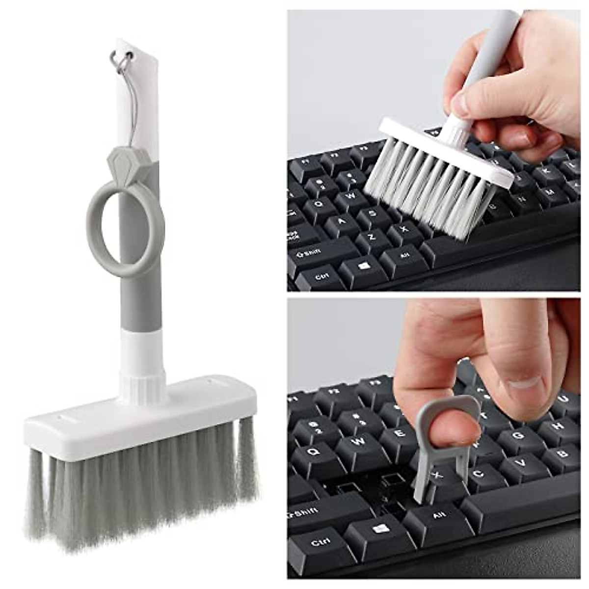 Soft Brush Keyboard Cleaner, Computer Cleaning Tool Kit, 7 in 1 Multipurpose Corner Slit Duster Keycap Puller and Soft Microfiber Brush for Bluetooth Headset Lego Airpods Laptop Camera Lens (Grey)