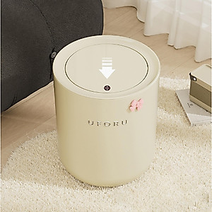 PPUMP Living Room Garbage Can, Round Trash Bin,Trash Can with Lid, Small Kitchen Garbage Can Cream Color, Vanity Wastebasket Trash Bin, Trash Bin, Cute Modern Waste Basket for Living Room Toilet