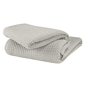GLAMBURG 100% Cotton Thermal Blanket, Breathable Bed Blanket Twin Size, Soft Waffle Blanket, Twin Blanket, All Season Cotton Blanket, Light Grey