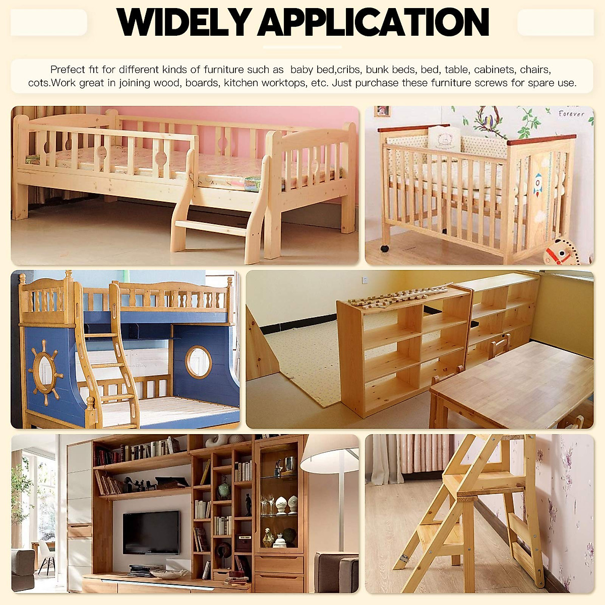 Rustark 25 Pcs M6x30mm Black Hex Socket Cap Screws Barrel Nuts Kit, Baby Bed Crib Screws Hardware Replacement Kit with One Free Hex Key for Crib Bed Cots Furniture