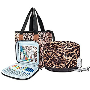 VICARKO Hair Steamer Cap for Deep Conditioning + VICARKO Yarn Storage Tote, Knitting Bag, Animal Print