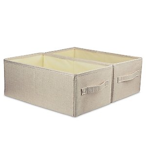 YOMFUN Storage Bins Foldable Fabric Cube Organizer with Handles,Decorative Storage Boxes for Shelves,Odorless Cotton Linen Storage Baskets Organizers for Toys,Towels,Clothes and Books etc (Beige, M)