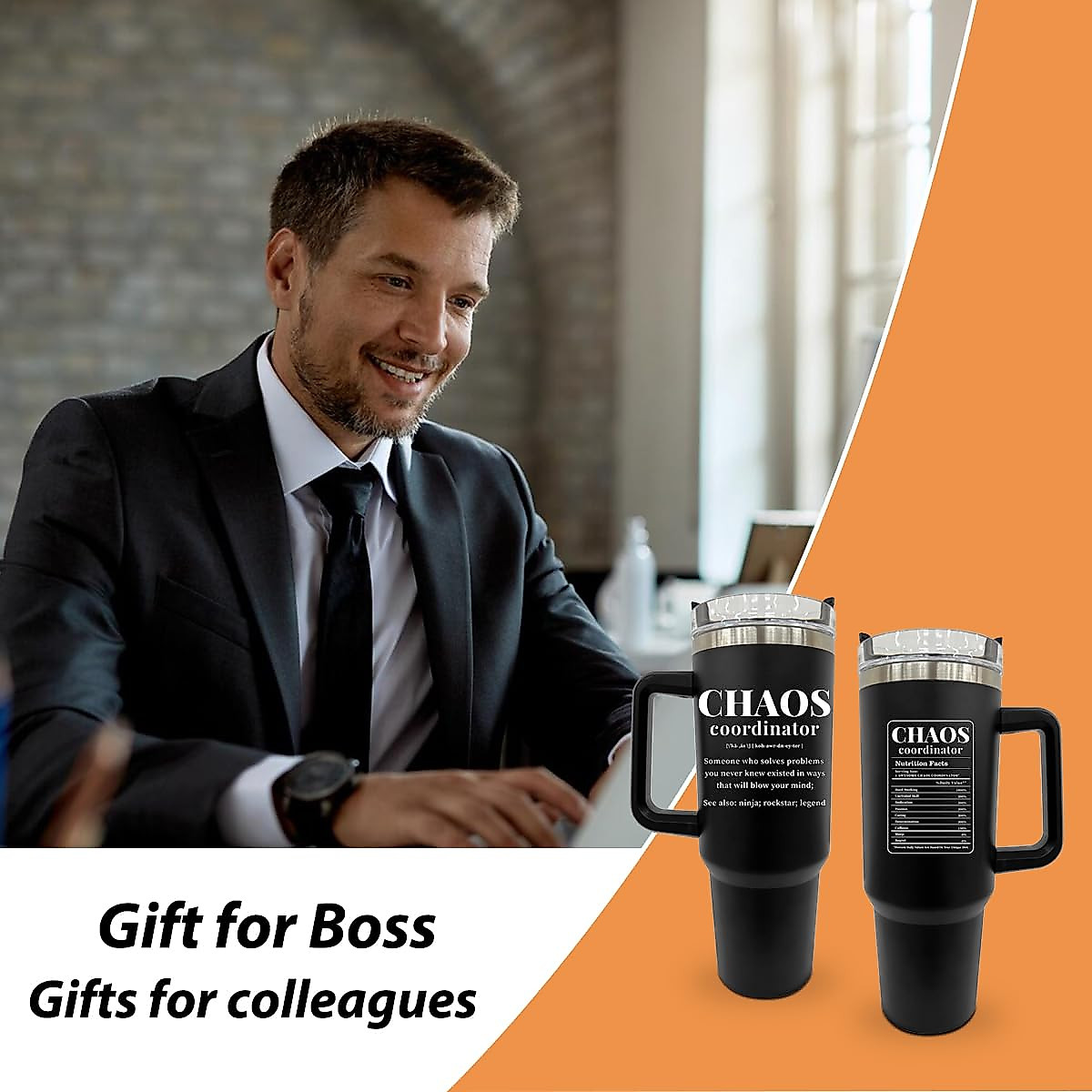 Chaos Coordinator 40oz Tumbler Thank You Gifts Water Bottle Boss Gifts Double Wall Travel Coffee Mug Stainless Steel Vacuum Insulated Thermal Cup for Men Secretary Supervisor Leader Birthday Christmas