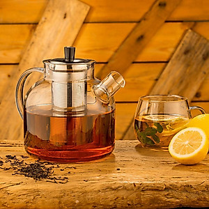 1500ml(52oz) Glass Teapot with Removable Infuser, Ehugos Stovetop Safe Large Tea Pot, Blooming and Loose Leaf Hand Crafted Kettle for Women and Adult with Stainless Infuser